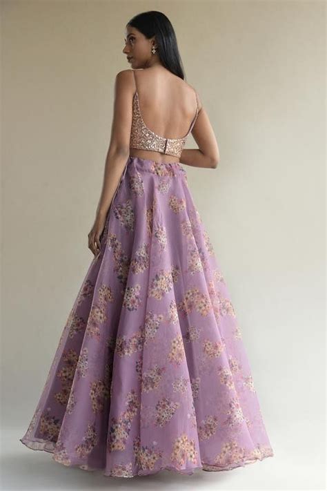Buy Mauve Purple Printed Organza Designer Lehenga Online Samyakk