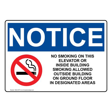 OSHA Sign NOTICE No Smoking On This Elevator No Smoking
