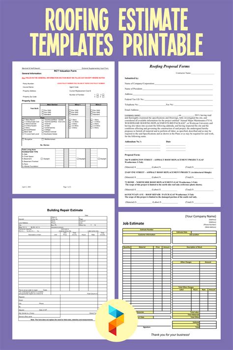 Printable Free Roof Estimate Form Printable Forms Free Online