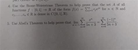 solved 4 use the stone weierstrass theorem to help prove