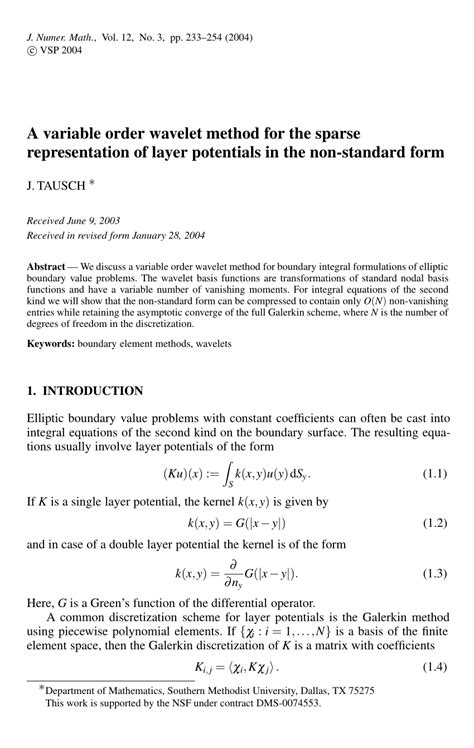 pdf a variable order wavelet method for the sparse representation of layer potentials in the