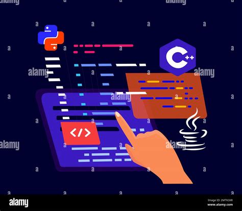 hand on device screen creating programm working on web development script coding programming in