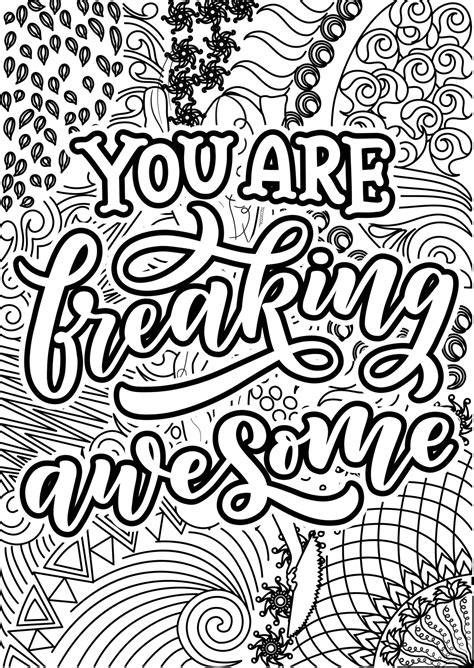 You Are Freaking Awesome Funny Quotes Design Page Adult Coloring Page