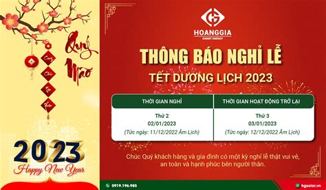 Hoàng Gia Solar thông báo lịch nghỉ Tết dương lịch 2023