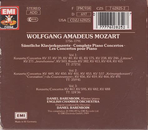 EMI CLASSICS Mozart The Complete Piano Concerts By Daniel Barenboim