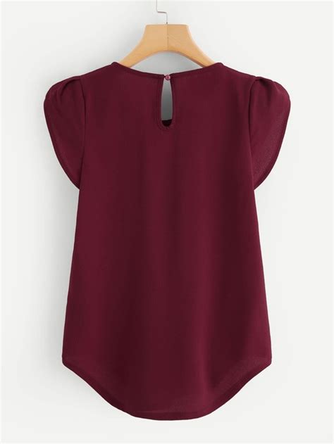 Shein Lune Gathered Neck Curved Hem Blouse Shein Usa