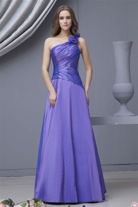 Sheath One Shoulder Lavender Taffeta Floor Length Bridesmaid Dress