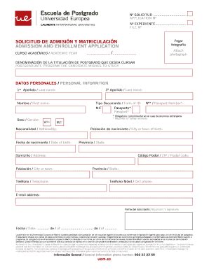Fillable Online Aeih SOLICITUD DE ADMISI N Y MATRICULACI N ADMISSION