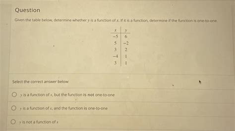 solved question given the table below determine whether y