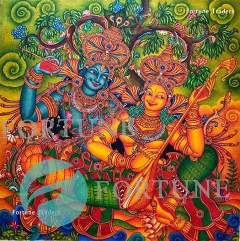 Kerala Mural Painting Radha Madhavam Lakshmi Narayan Canvas Rolled