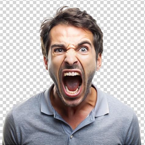 Premium PSD Portrait Of Screaming Man Isolated On Transparent Background
