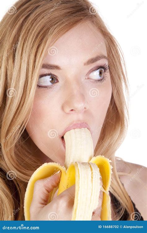 Banana In Womans Mouth Look Sideways Stock Photo Image Of Lifestyle
