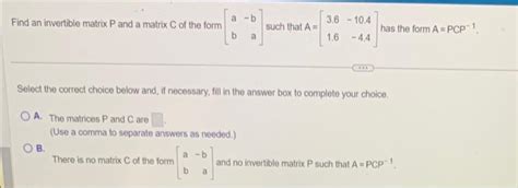 [solved] find an invertible matrix p and a matrix