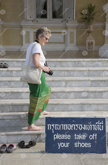 Tourist In Bare Feet As A Mark Of Respect Stock Image Image Of Entering Females 52411989