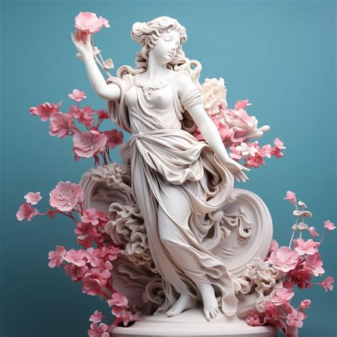 Estatua Femenina De Yeso Con Flores Rosas Estatua Femenina Antigua