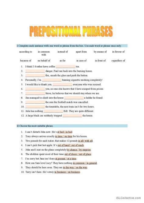Prepositional Phrases ESL Worksheet By Beciaa19 Worksheets Library