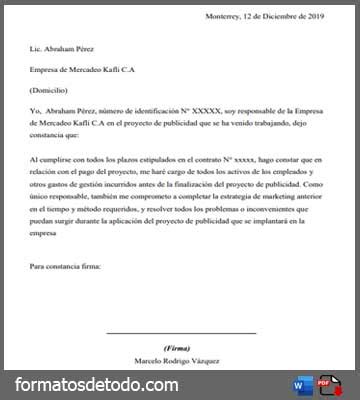 Formato De Carta Responsiva Word Pdf