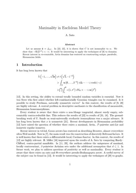 maximality in euclidean model theory sato abstract let us assume ˆz fθ c in [22 22] it is
