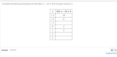 solved complete the table by evaluating the function h x