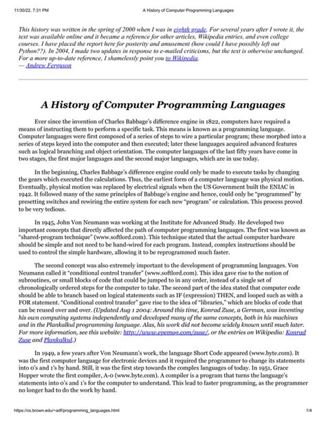 a history of computer programming languages pdf