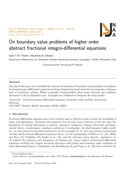 pdf on boundary value problems of higher order abstract fractional integro differential equations
