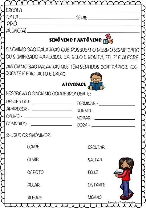 Atividade Antonimos E Sinonimos 2 Ano Image To U
