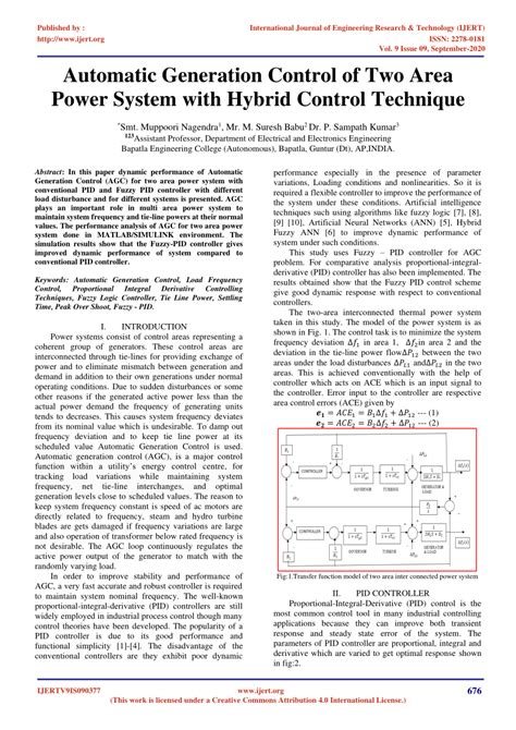 pdf automatic generation control of two area power system with hybrid control technique