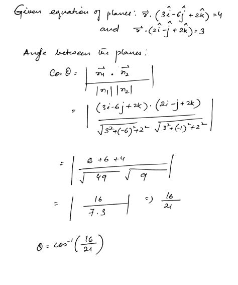 the angle between the planes vec r· 3vec i 6vec j 2vec k 4 and vec r· 2vec i vec j