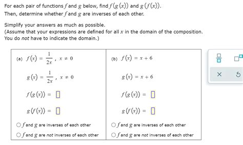 solved for each pair of functions f and g below find