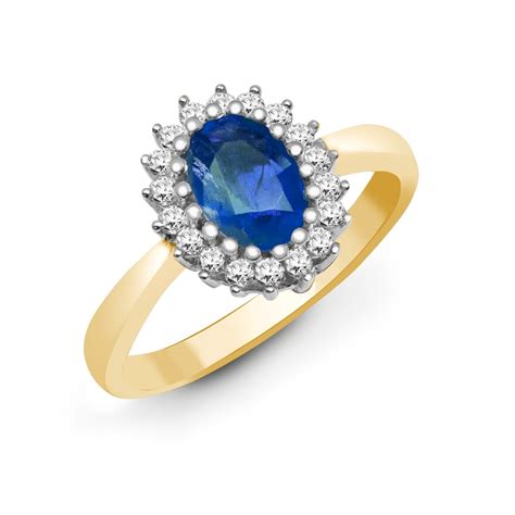 9ct Yellow Gold 23pts Diamond And Sapphire Ring