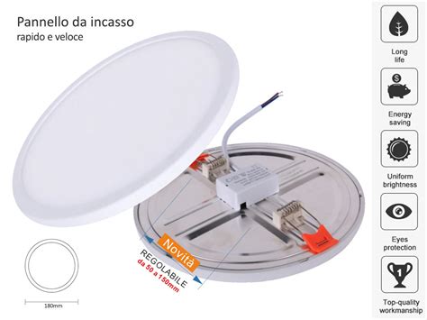 Ledlux Faretto Pannello Led Da Incasso Rotondo W Bianco Caldo K