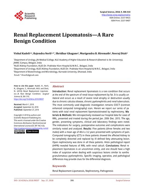 PDF Renal Replacement LipomatosisA Rare Benign Condition