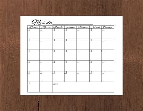 Calendario Blanco Mensual Imprimir Rellenable PDF Descarga Etsy In