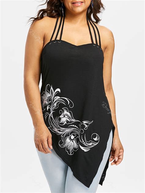 34 OFF Plus Size Halter Neck Asymmetric Tank Top Rosegal