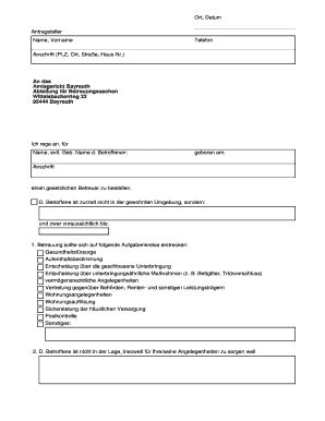Ausfüllbar Online bayreuth Ort Datum Antragsteller Name Vorname Telefon