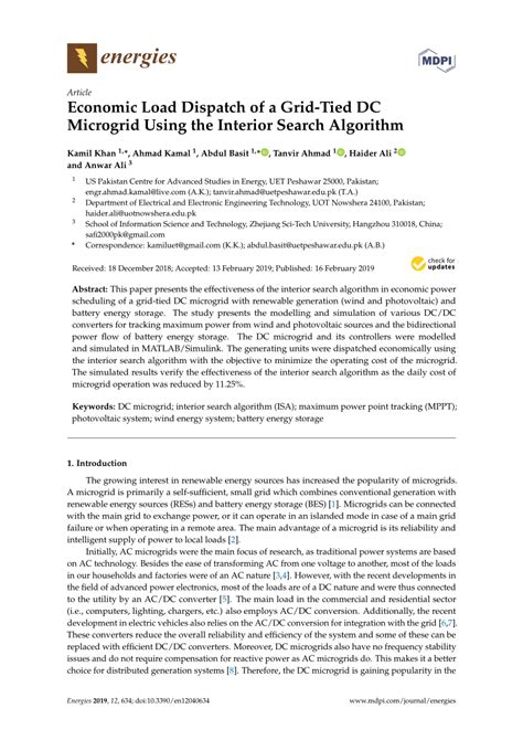 pdf economic load dispatch of a grid tied dc microgrid using the interior search algorithm