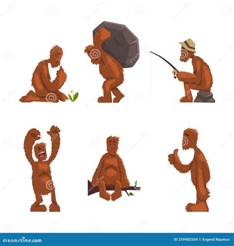 Funny Bigfoot Or Yeti Character With Huge Furry Body Engaged In