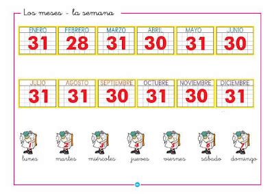 Lenguaje Los Meses Del A O Y Las Semanas Fichas Para Ni Os