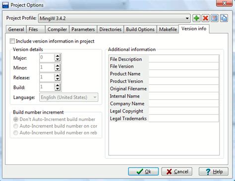 Managing Project Options WxDev C Documentation