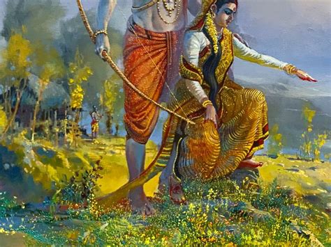 Rama And Sita In Vanvas Acrylic Painting On Canvas By Bijay Biswaal