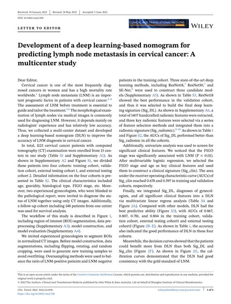 pdf development of a deep learning‐based nomogram for predicting lymph node metastasis in