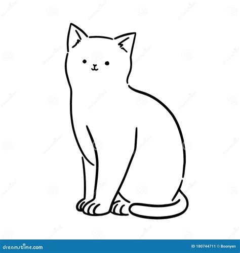 Cat Sitting Cat Line Drawing For Coloring Cartoon Vector