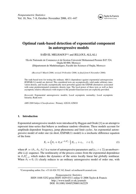 pdf optimal rank based detection of exponential component in