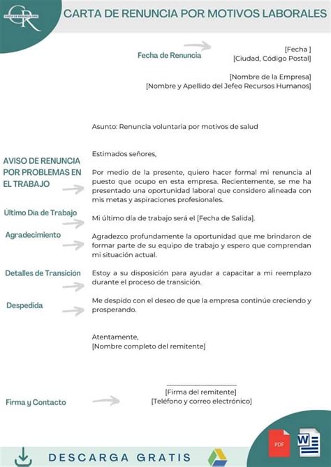 Modelos Carta De Renuncia Por Motivos Laborales Word Pdf