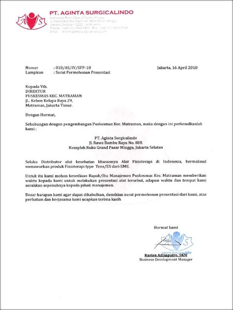 Contoh Surat Permohonan Presentasi Lift Ke Perusahaan Surat Lamaran