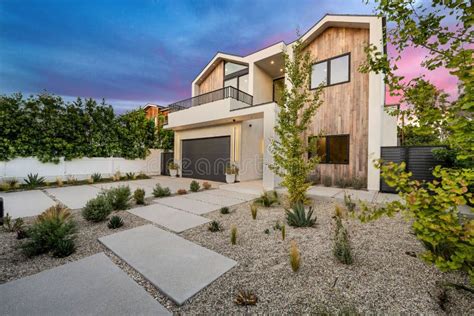 Modern Two Story House At Sunset Stock Image Image Of Design