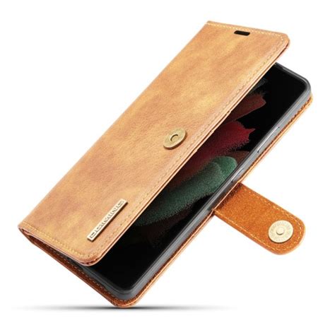 DG MING 2 In 1 Magneettilompakko Samsung Galaxy S21 Ultra Cognac 420a