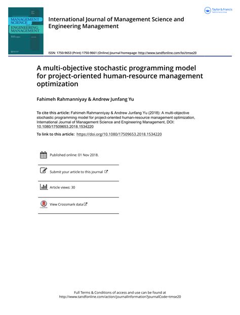 pdf a multi objective stochastic programming model for project oriented human resource