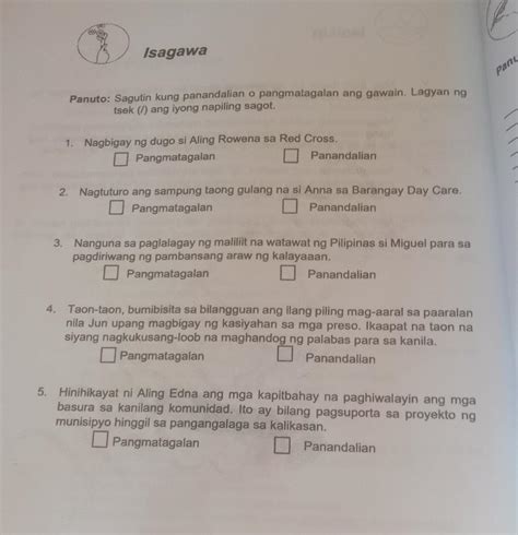 Sagutin Kung Panandalian O Matagalan Ang Gawain Lagyan Ng Tsek Ang