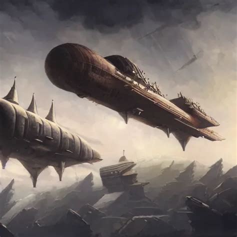 Steampunk Airship Over Mountains Digital Art Concept Stable Diffusion